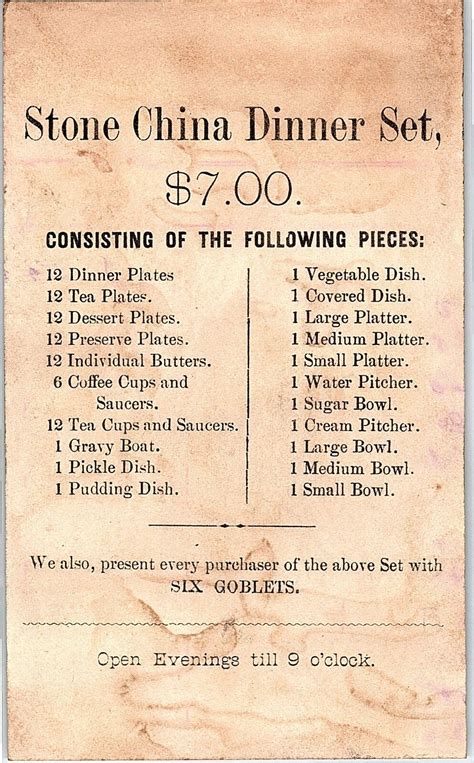 1880s Anna Dickenson New York Crockery Store 7 Dinner Set W List Card P5 Ephemera Chromo