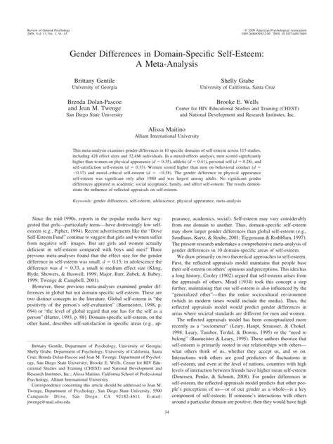 Pdf Gender Differences In Domain Specific Self Esteem A Meta Analysis