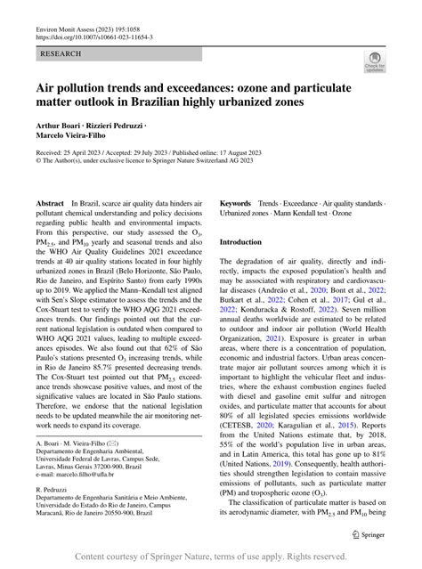Air Pollution Trends And Exceedances Ozone And Particulate Matter Outlook In Brazilian Highly