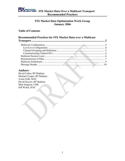 Recommended Practices For Fix Market Data Over A Fix Protocol