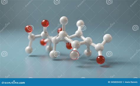 3d Molecular Structure Illustration With White And Red Spheres Stock