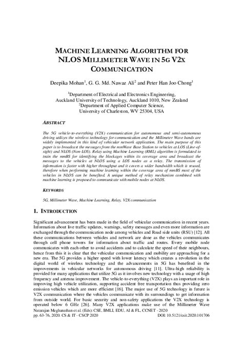 pdf machine learning algorithm for nlosmillimeter wave in 5g v2x