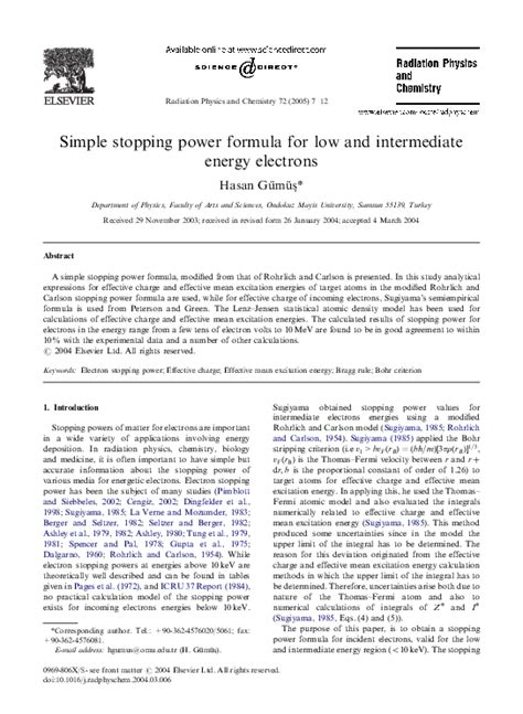 Pdf Simple Stopping Power Formula For Low And Intermediate Energy