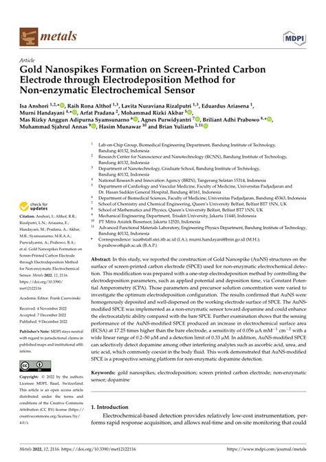 Pdf Gold Nanospikes Formation On Screen Printed Carbon Electrode Through Electrodeposition
