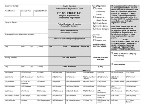 SCDMV Form IRP Schedule A E Original Application For Apportioned Registration Forms Docs 2023