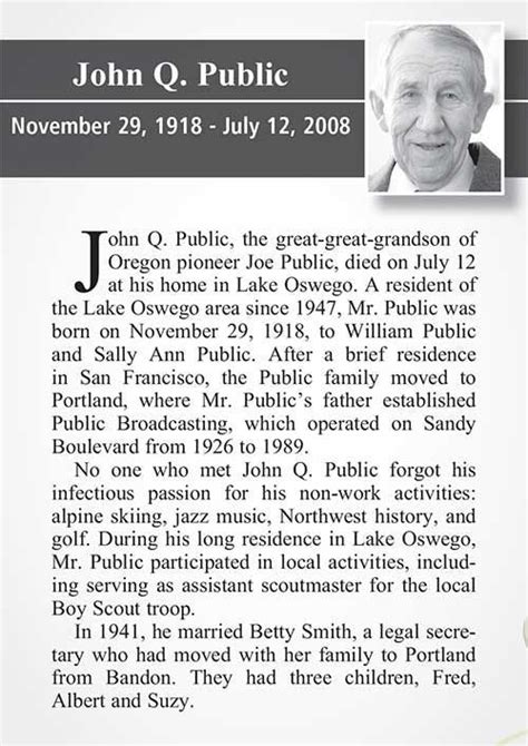 Obituary Examples Funeral Program Example Funeral Templates