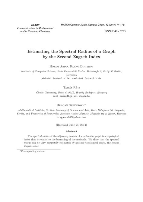 Pdf Estimating The Spectral Radius Of A Graph By The Second Zagreb Index