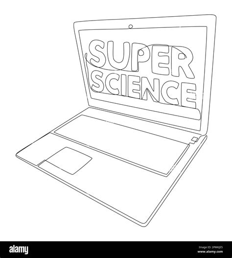 One Continuous Line Of Laptop With Super Science Word Thin Line Illustration Vector Concept