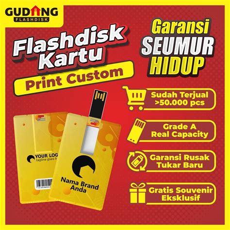 Jual Flashdisk Kartu Custom 4gb Garansi Seumur Hidup Flash Disk Usb Card Cetak Print Fdcd04