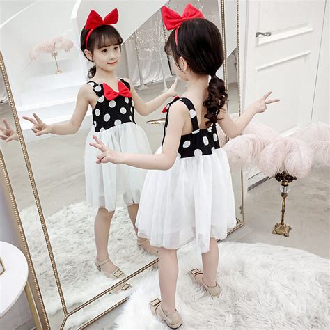 2020 สำหรับ 8 ปีสาวแต่งตัวสาวโบว์แต่งตัวสาวแฟชั่นลายจุดสลิงกระโปรงรักตา