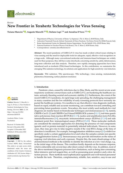Pdf New Frontier In Terahertz Technologies For Virus Sensing