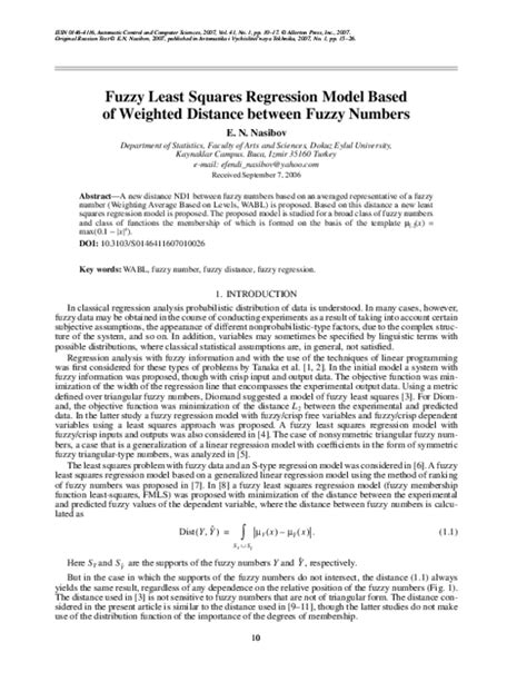 pdf fuzzy least squares regression model based of weighted distance