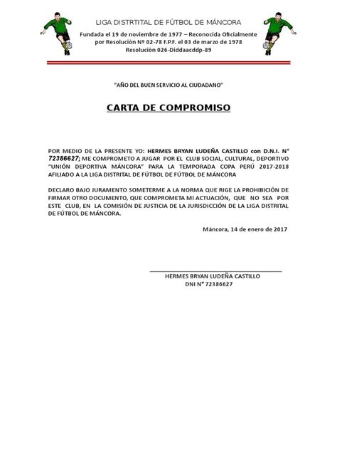 Carta De Compromiso Para Futbolistas Pdf Deportes
