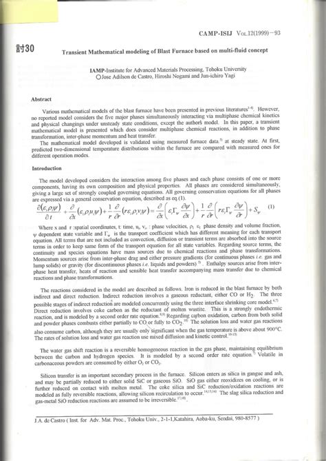 Pdf Transient Mathematical Modeling Of Blast Furnace Based On Multi
