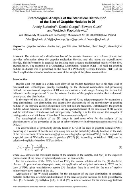 Pdf Stereological Analysis Of The Statistical Distribution Of The