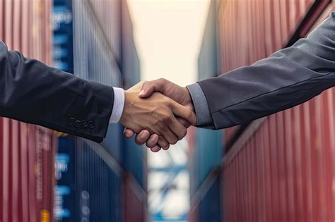 Premium Photo Businessmen Sealing Container Export Deal With Handshake