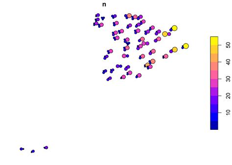 Map of circles grouped in multiple locations Dr Dominic Royé