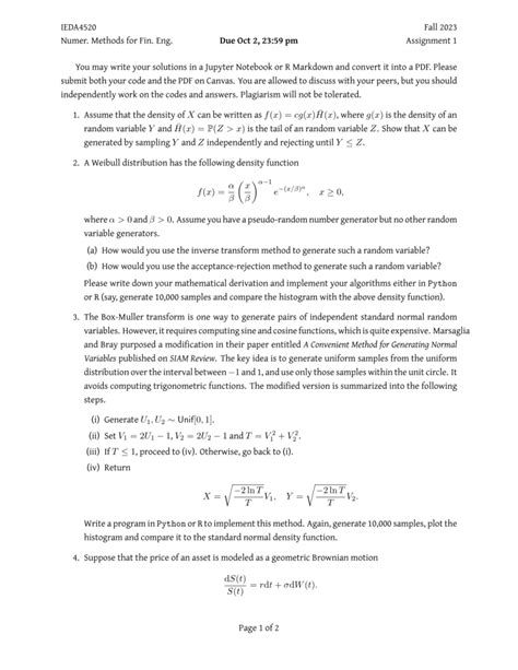 numerical methods for financial engineering assignment