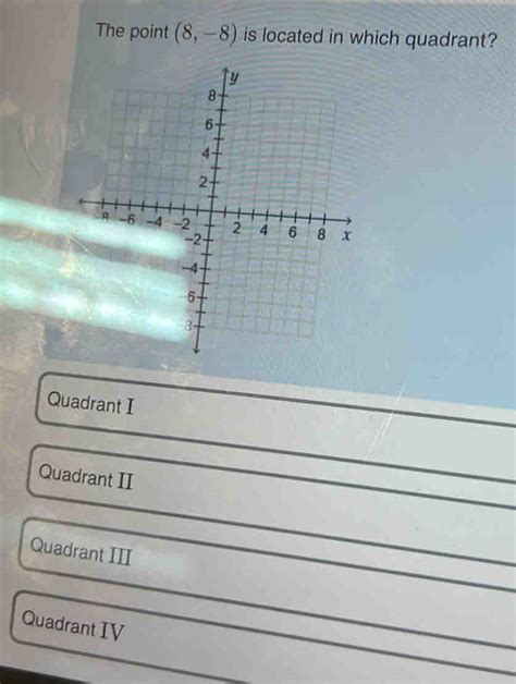 the point 8 8 is located in which quadrant quadrant i quadrant ii