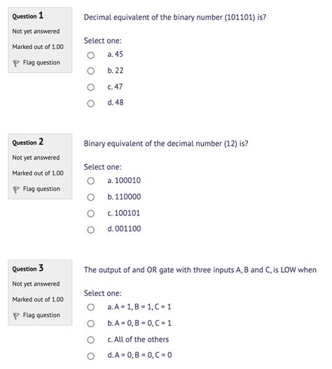 Solved Question 1 Decimal Equivalent Of The Binary Number