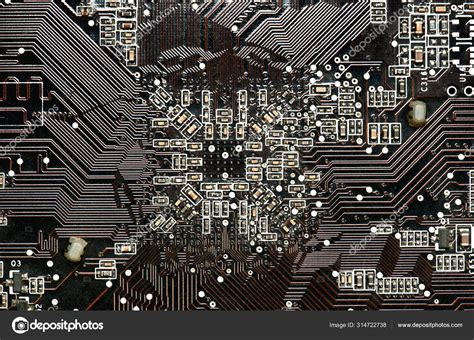 Printed Circuit Board And Microchip Or Cpu Closeup Electronic Component For Digital Equipment