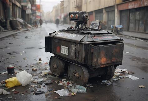 Premium Photo Robot Make Hard Work Transports Cleans Up Trash Garbage