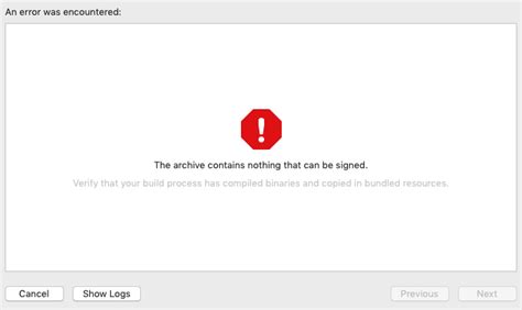 Xcode Export Error The Archive Contains Nothing That Can Be Signed