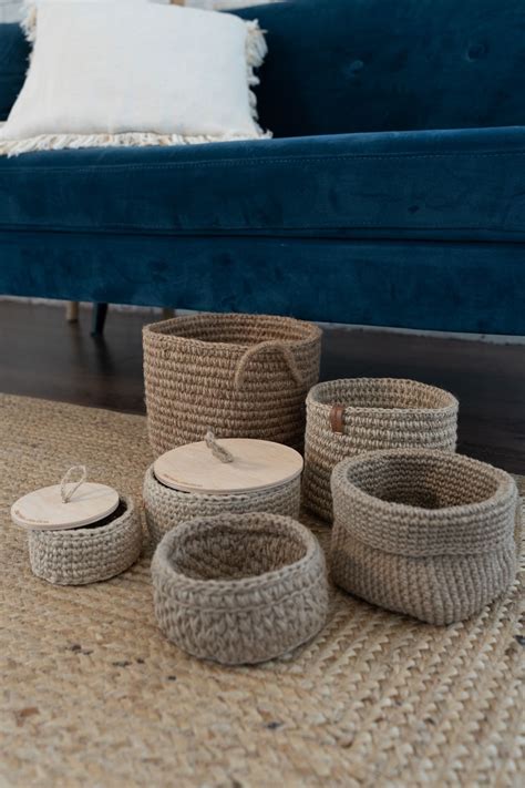 Корзинки кошик плетений вязаний із джута джгута шпагата кашпо кошики с 350 грн Посуда