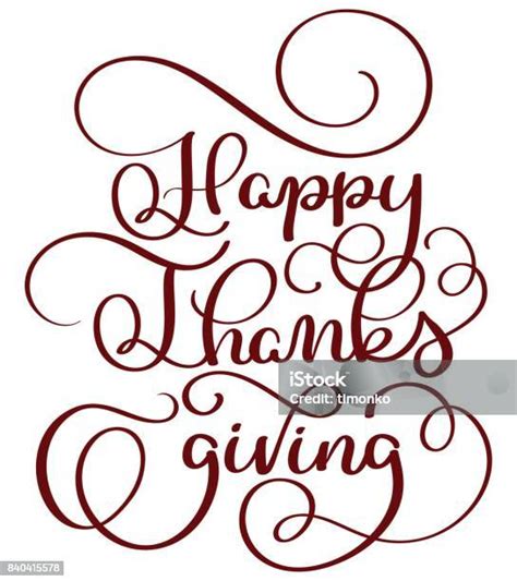 즐거운 추수 감사절 빨간색 텍스트 흰색 배경입니다 손으로 그린 서 예 문자 벡터 일러스트 레이 션 Eps10 그리기에 대한 스톡 벡터 아트 및 기타 이미지 Istock