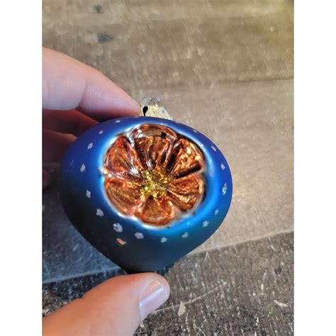 Blown Glass Blue As Is Flower Reflective Glitter Ornament Xmas Decor Etsy