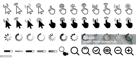 set 1 of flat cursor icons in hand and arrow form mouse click cursor