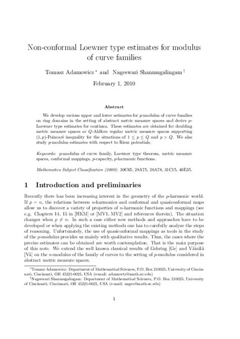 Pdf Non Conformal Loewner Type Estimates For Modulus Of Curve Families