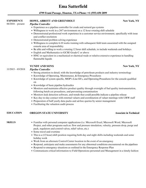 Pipeline Controller Resume Samples Velvet Jobs Pipeline Controller Resume Samples Velvet Jobs