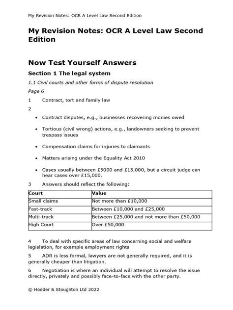 Ocr A Level Law My Revision Notes 2nd Edition Now Test Yourself