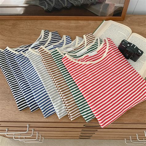 라이크 단가라 긴팔티셔츠 스트라이프 패턴 여자 레이어드 면티 에이블리