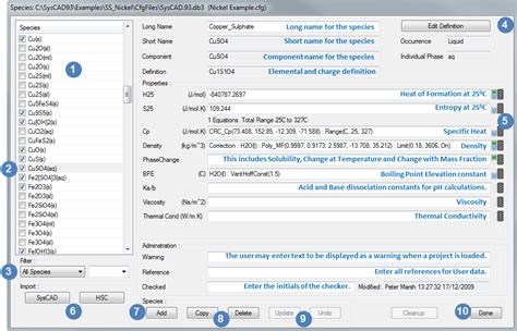 Editing User Species Database Syscad Documentation