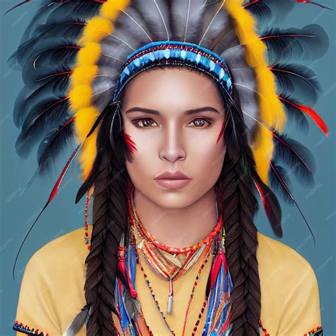 아메리카 원주민 인디언 여자의 초상화 프리미엄 사진