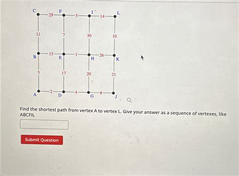 solved find the shortest path from vertex a to vertex l