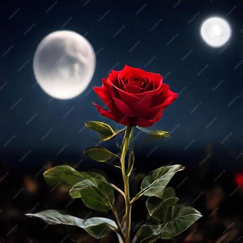 Premium Photo A Red Rose With The Moon In The Background