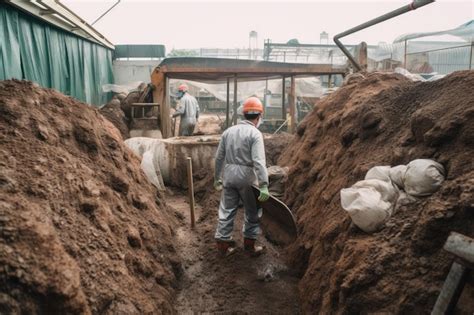 Premium Photo Commercial Extraction And Processing Plant With Workers Extracting Raw Material