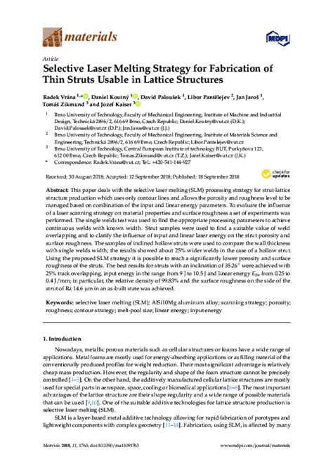 Pdf Selective Laser Melting Strategy For Fabrication Of Thin Struts