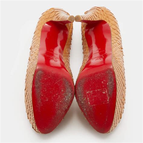 Christian Louboutin Light Brown Python Leather Bianca Platform Pumps