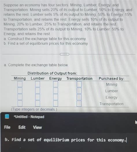 solved suppose an economy has four sectors mining lumber
