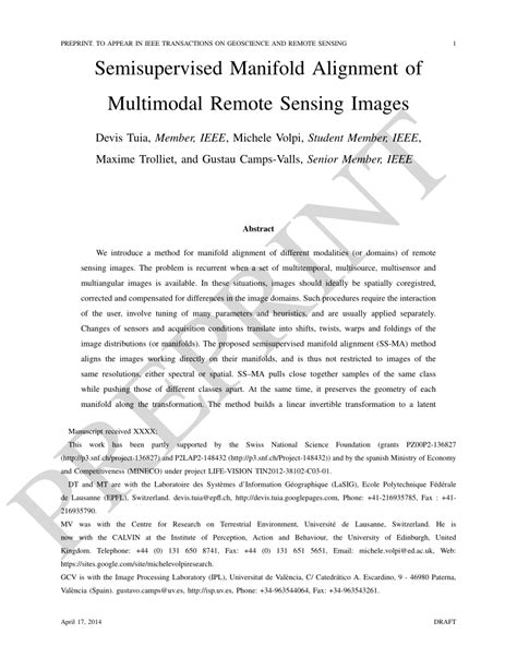 Pdf Semisupervised Manifold Alignment Of Multimodal Remote Sensing Images