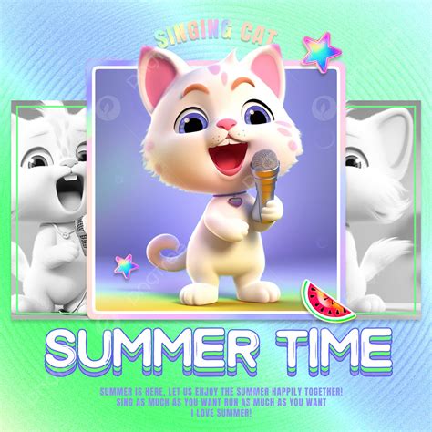 여름 녹색 홀로그램 배경 만화 캐릭터 카드 템플릿 Psd 다운로드 디자인 자료 다운로드