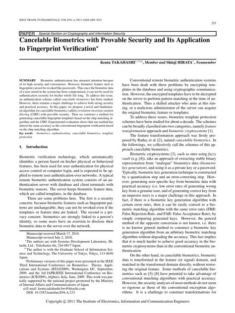 Pdf Cancelable Biometrics With Provable Security And Its Application