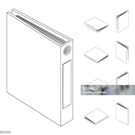 아이소메트릭 폴더 라인 다양한 각도의 문서가 있는 사무실 폴더의 큰 이미지 집합입니다 0명에 대한 스톡 벡터 아트 및 기타