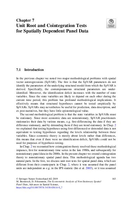 Pdf Unit Root And Cointegration Tests For Spatially Dependent Panel Data