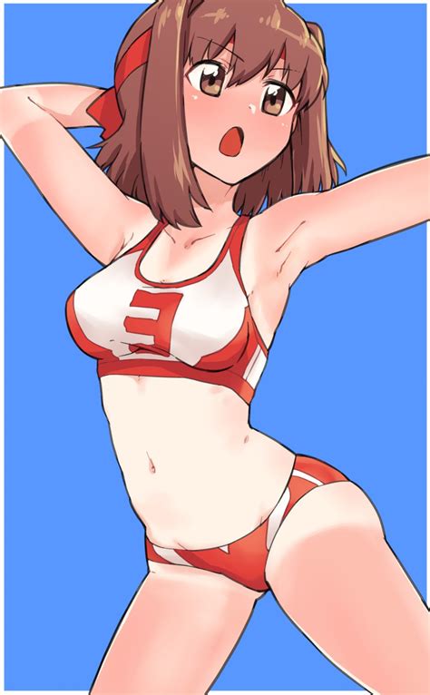 Monolith Suibou Souko Kondou Taeko Girls Und Panzer Highres 1girl Armpits Blue