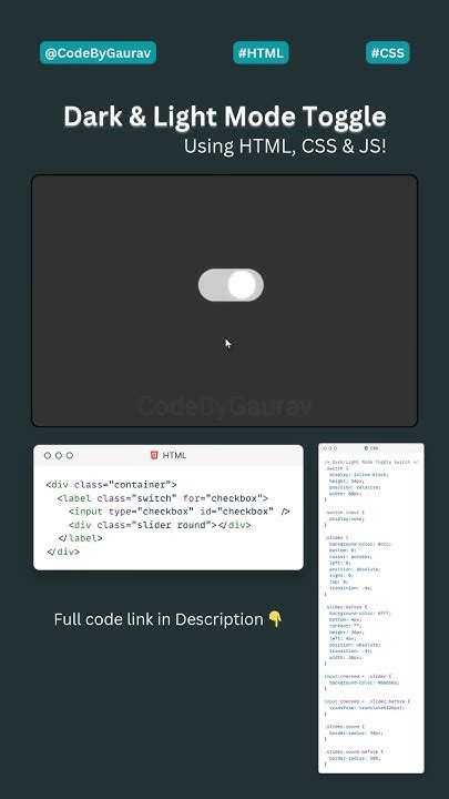 Dark And Light Mode Toggle Using Html Css And Js 🌙☀️ Shorts